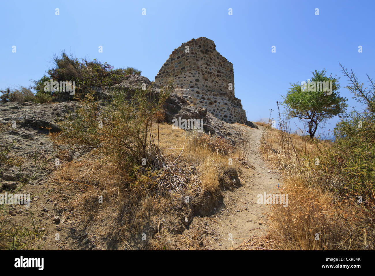 Medieval watchtower on a hill above Kato Pyrgos, Paphos area, Cyprus ...