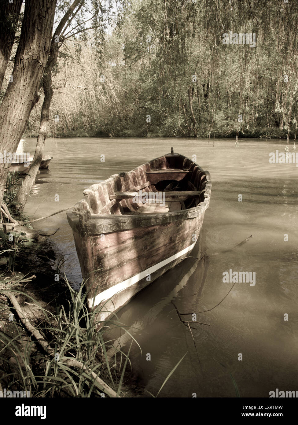 An old fishing river boat Stock Photo - Alamy