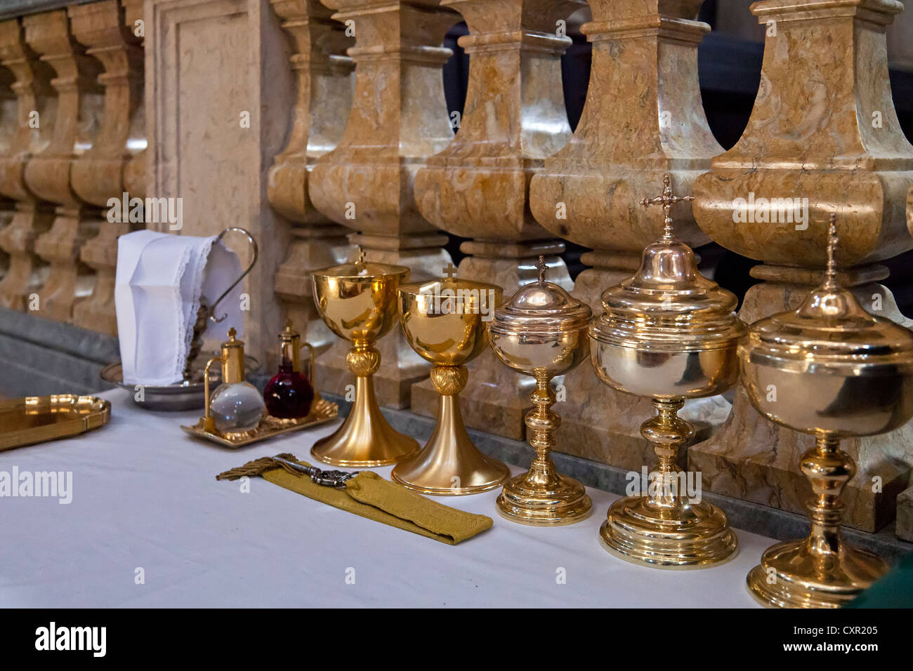 Rite objects prepared for a Catholic Mass in the Basilica of Mafra ...
