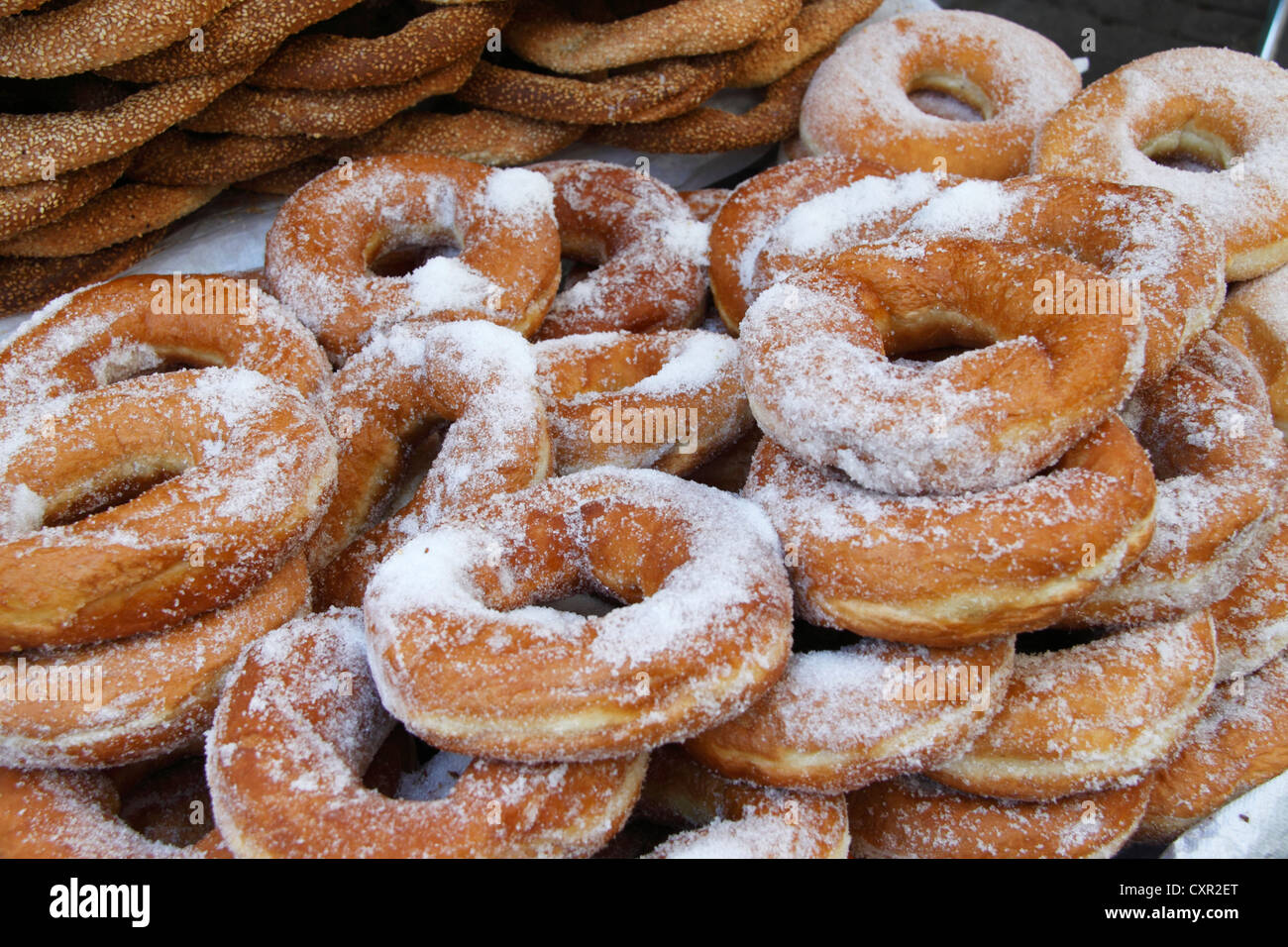 Donuts with sugar, Ermou street, Athens, Attica, Greece Stock Photo - Alamy