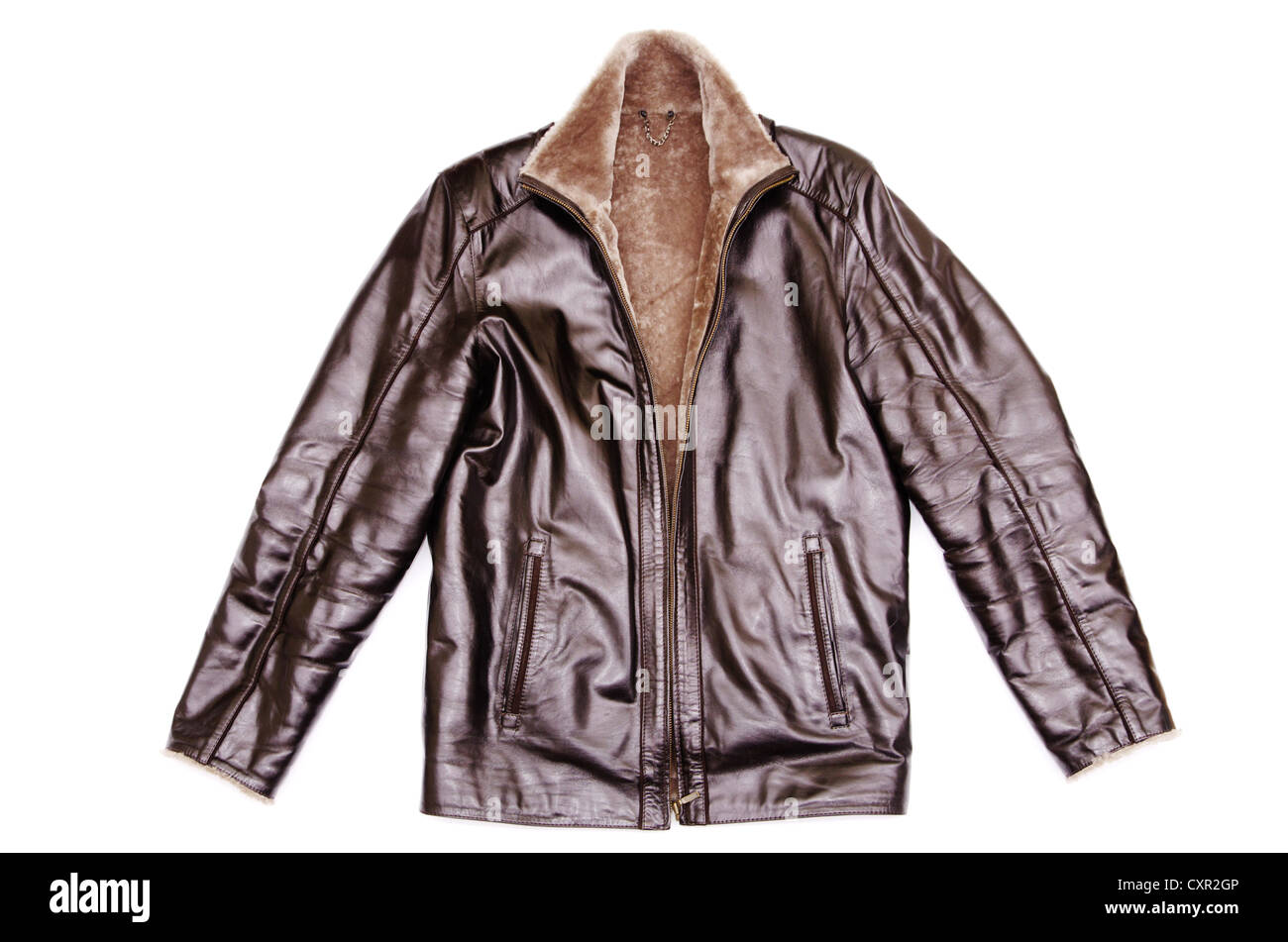 black leather jacket isolated on white background Stock Photo - Alamy