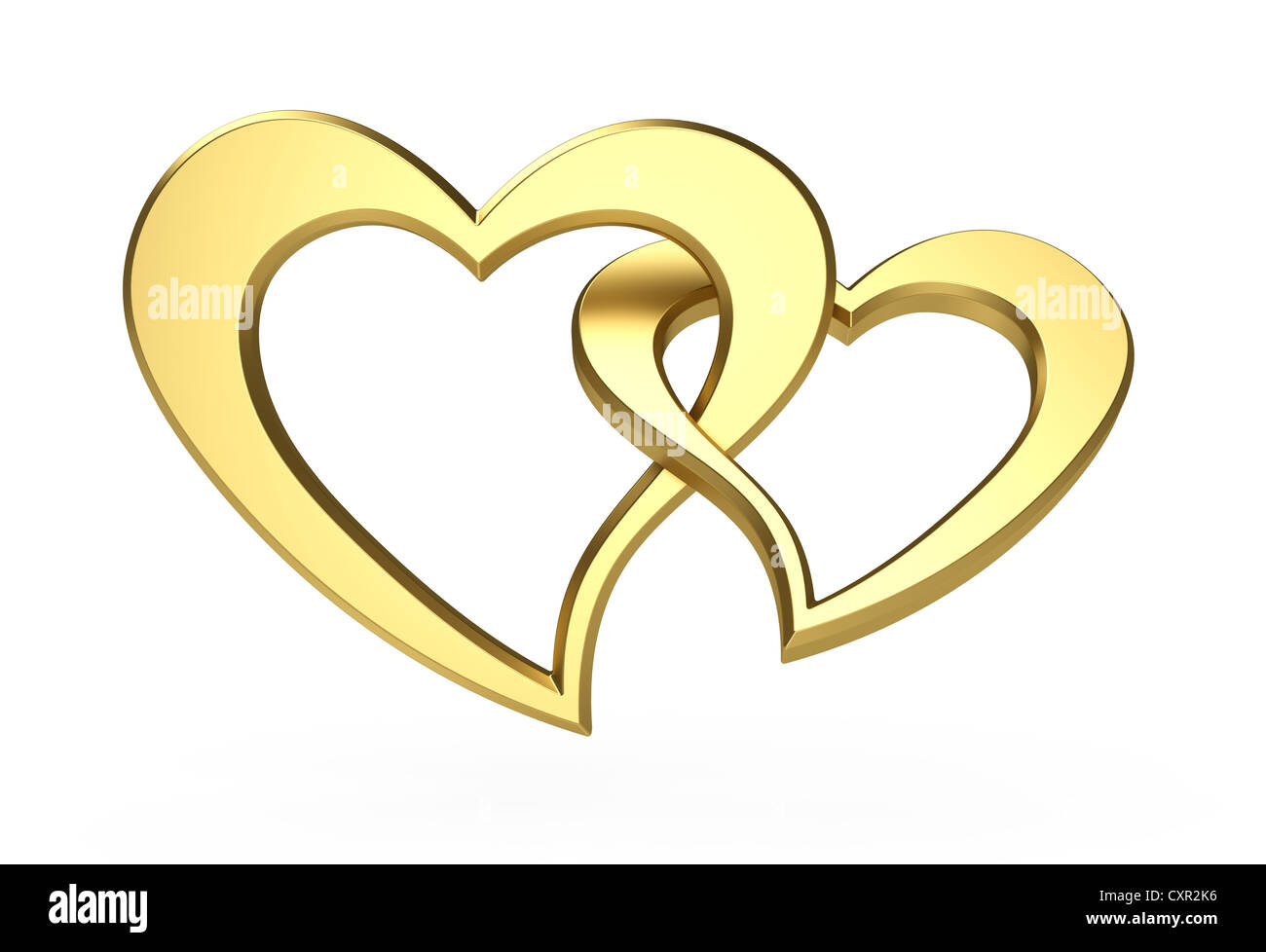 3d illustration of two gold hearts isolated on white Stock Photo - Alamy
