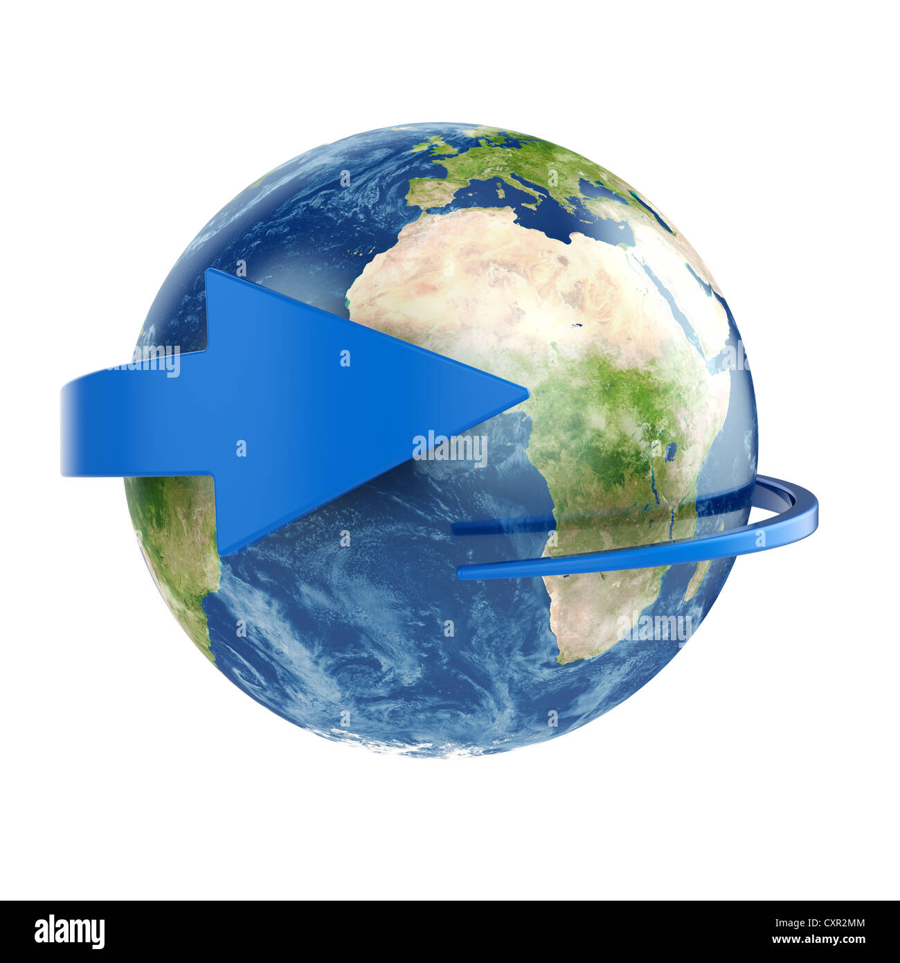 3d render of Earth with blue arrow around Stock Photo - Alamy