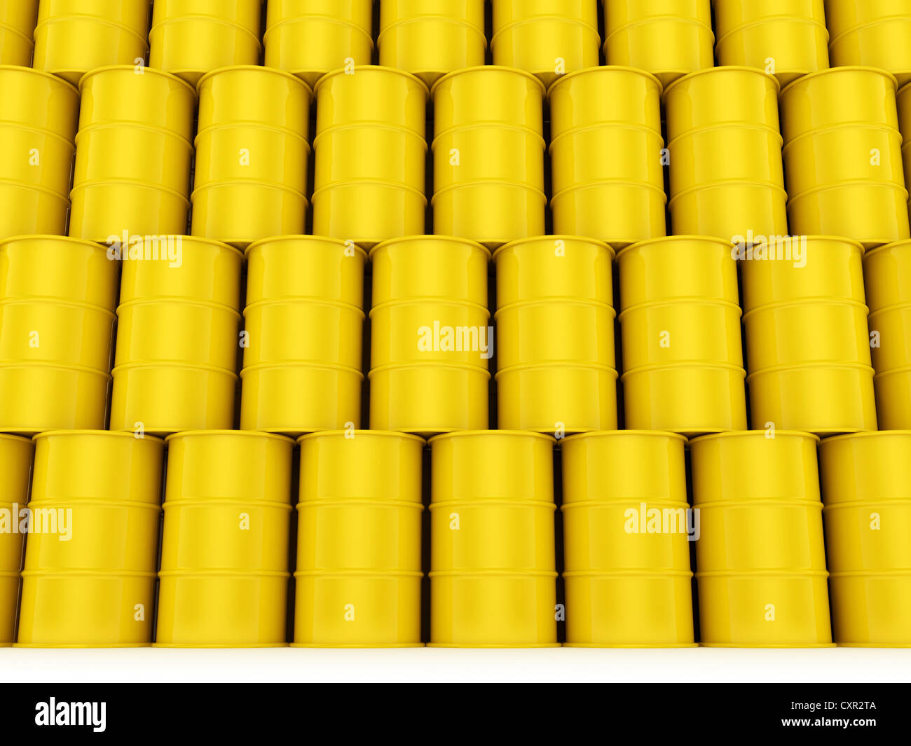 3d render of yellow oil barrels wall Stock Photo - Alamy