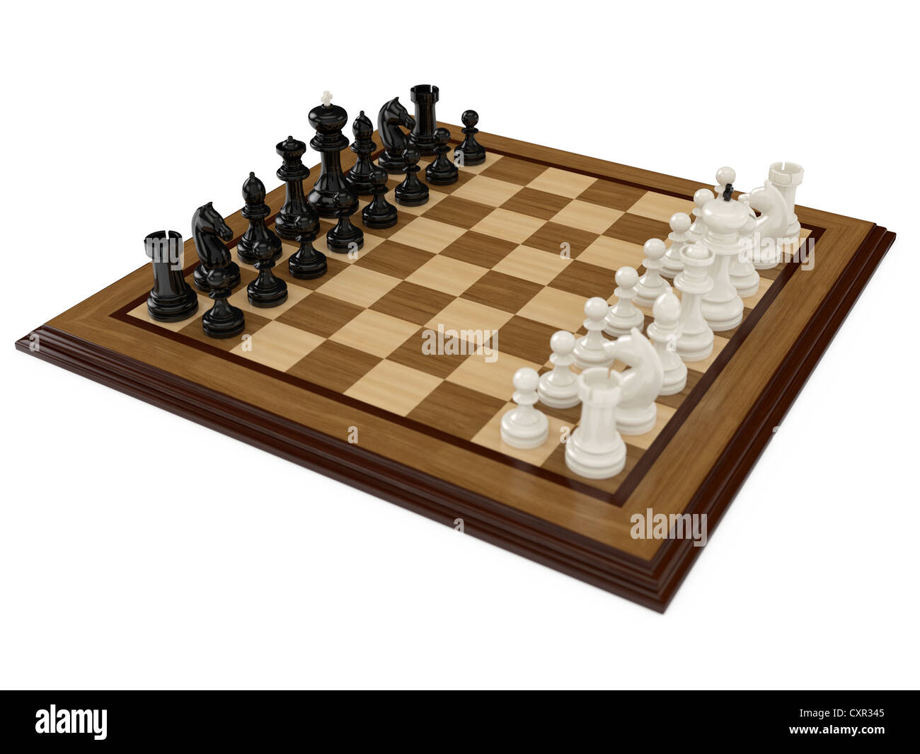 3d render of chess board with figures in white background Stock Photo ...