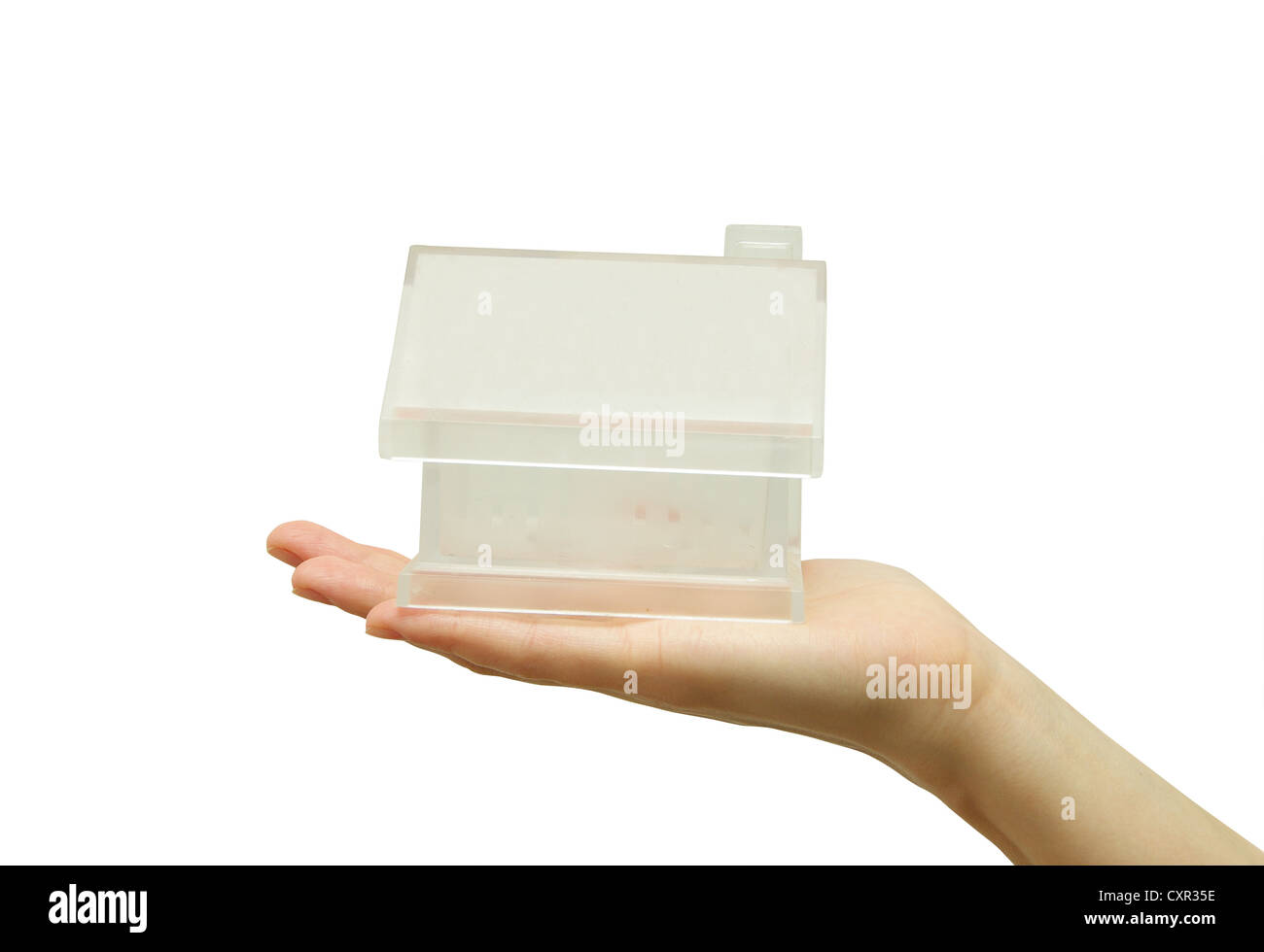 The house in human hand on white Stock Photo - Alamy