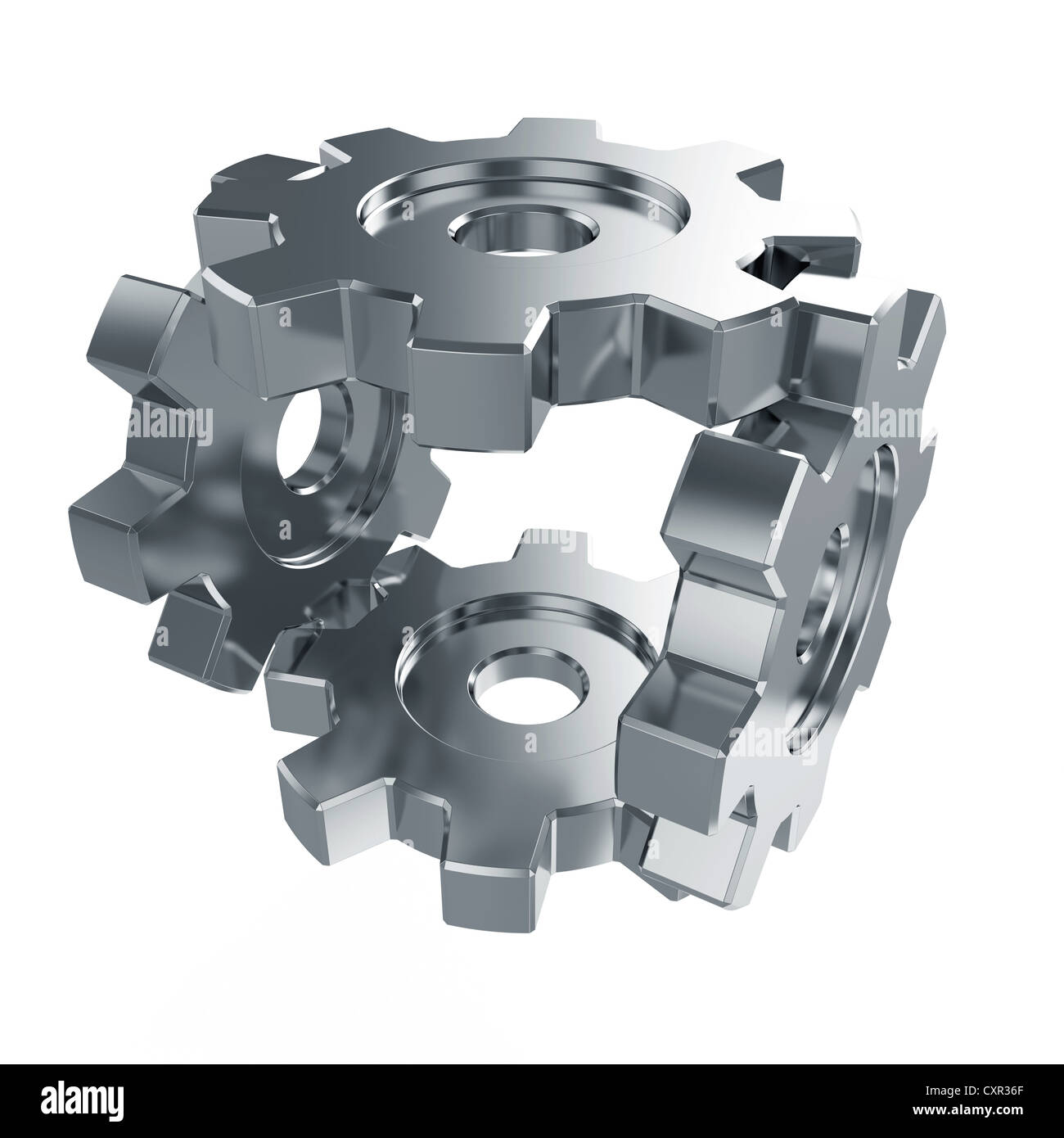 3d render of chrome gears mechanism isolated on white background Stock ...