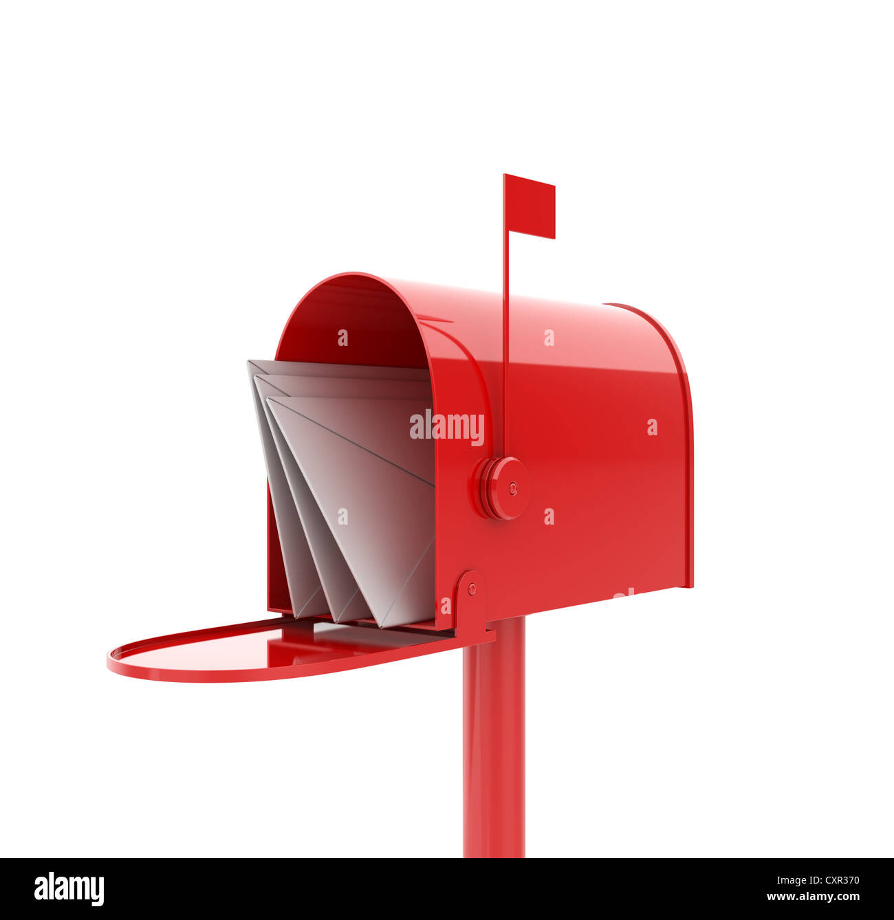 3d illustration of opened red mailbox with letters Stock Photo - Alamy