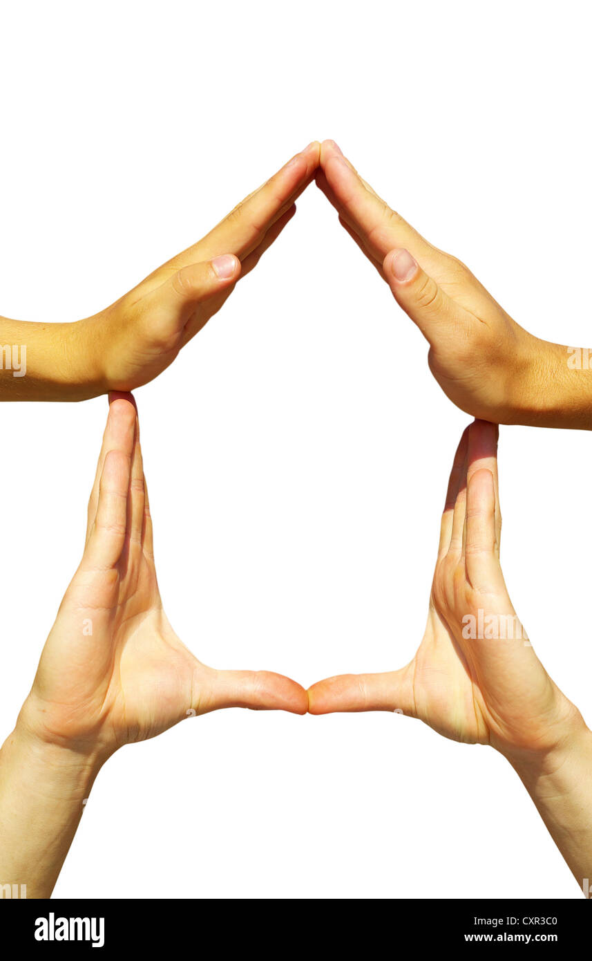 House made of woman hands isolated on white Stock Photo - Alamy