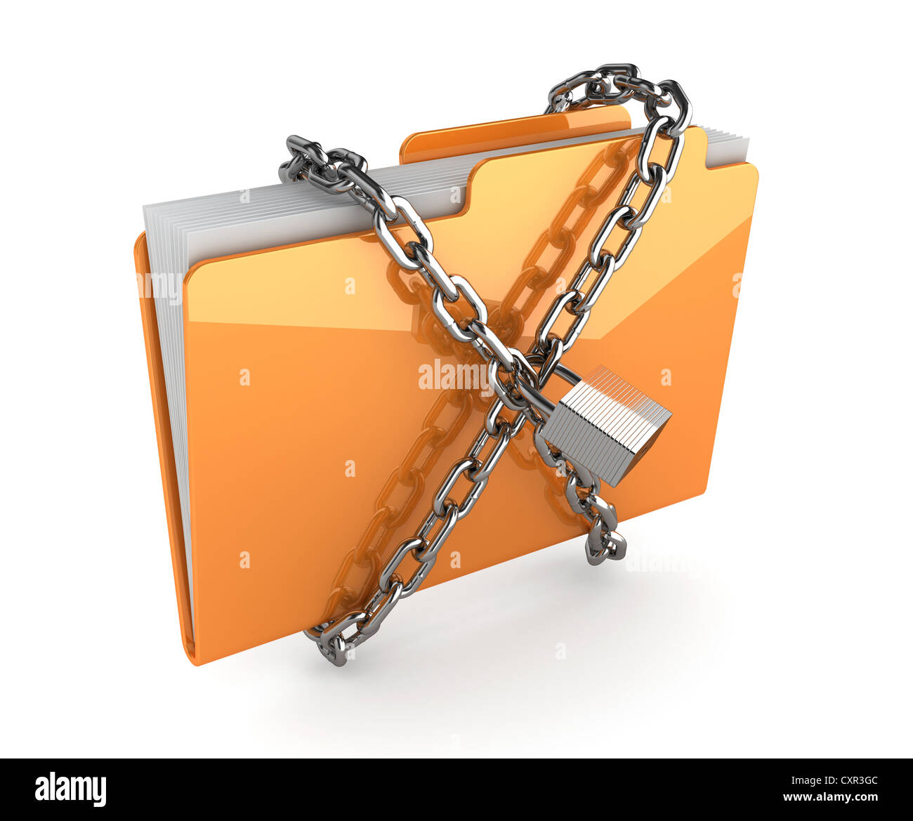 3d illustration of yellow folder with chain and padlock. Isolated on ...