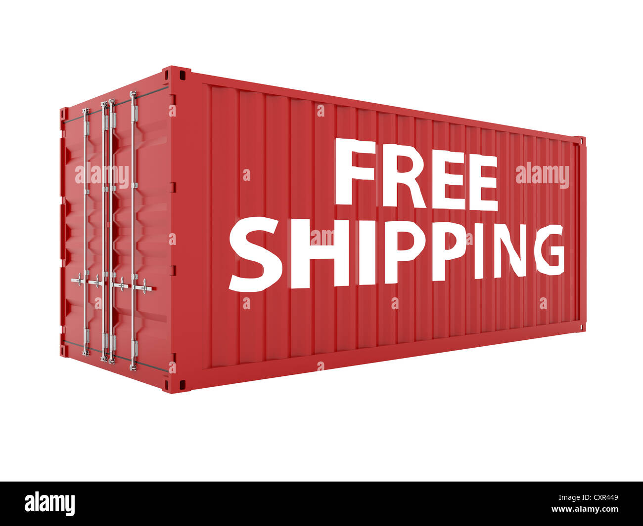 render of free shipping red cargo container on white Stock Photo - Alamy