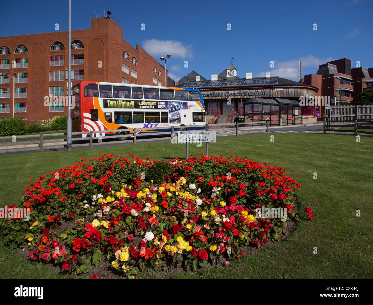 Chesterfield bus station with flowerbed in foreground Derbyshire ...