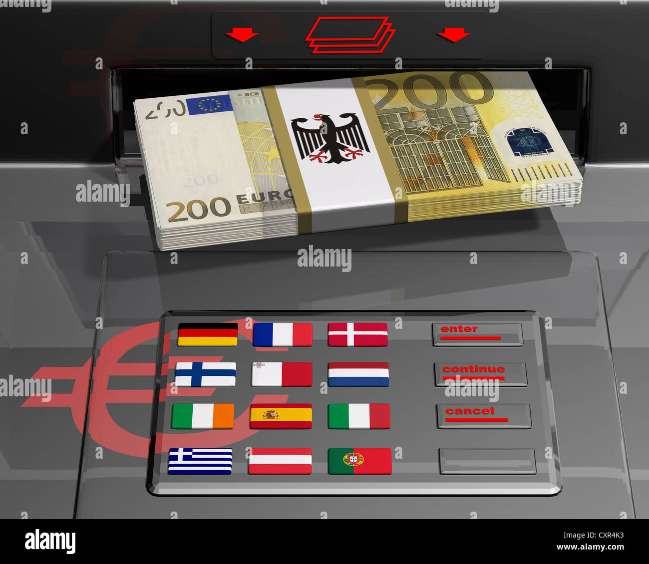 ATM with flags of the EU, symbolic image for the euro rescue package ...
