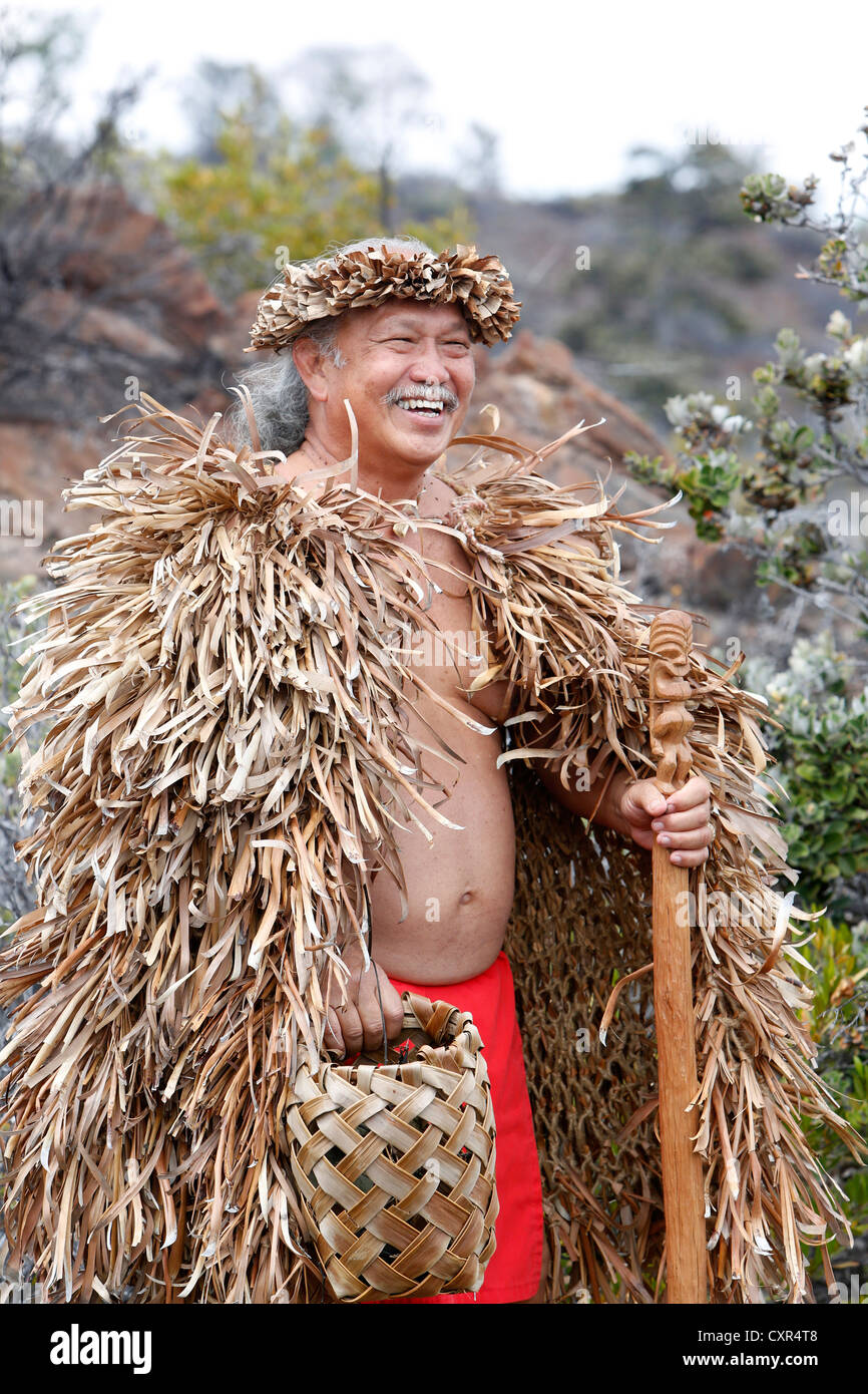 Hawaiian bird hunter, actor at a "Living History" school performance ...
