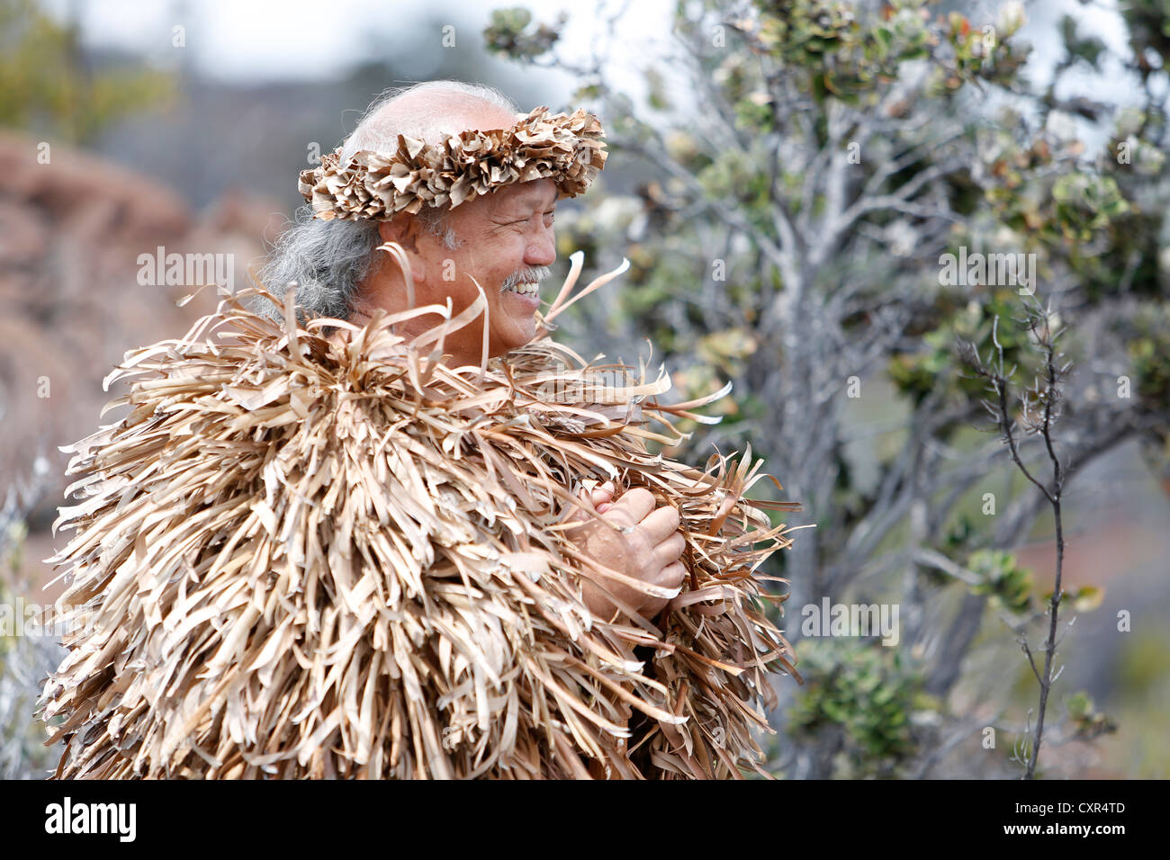 Hawaiian bird hunter, actor at a "Living History" school performance ...