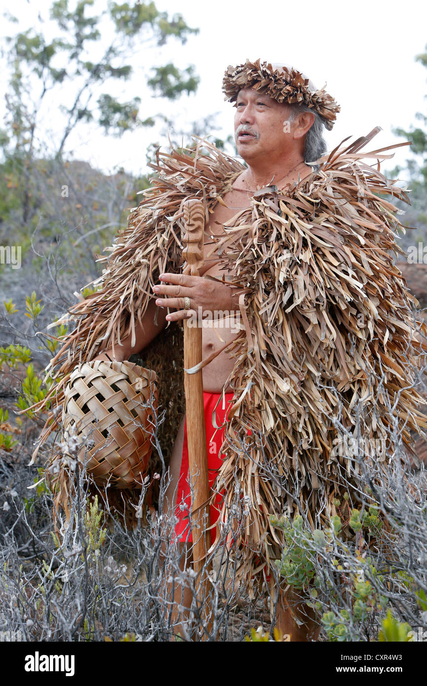Hawaiian bird hunter, actor at a "Living History" school performance ...