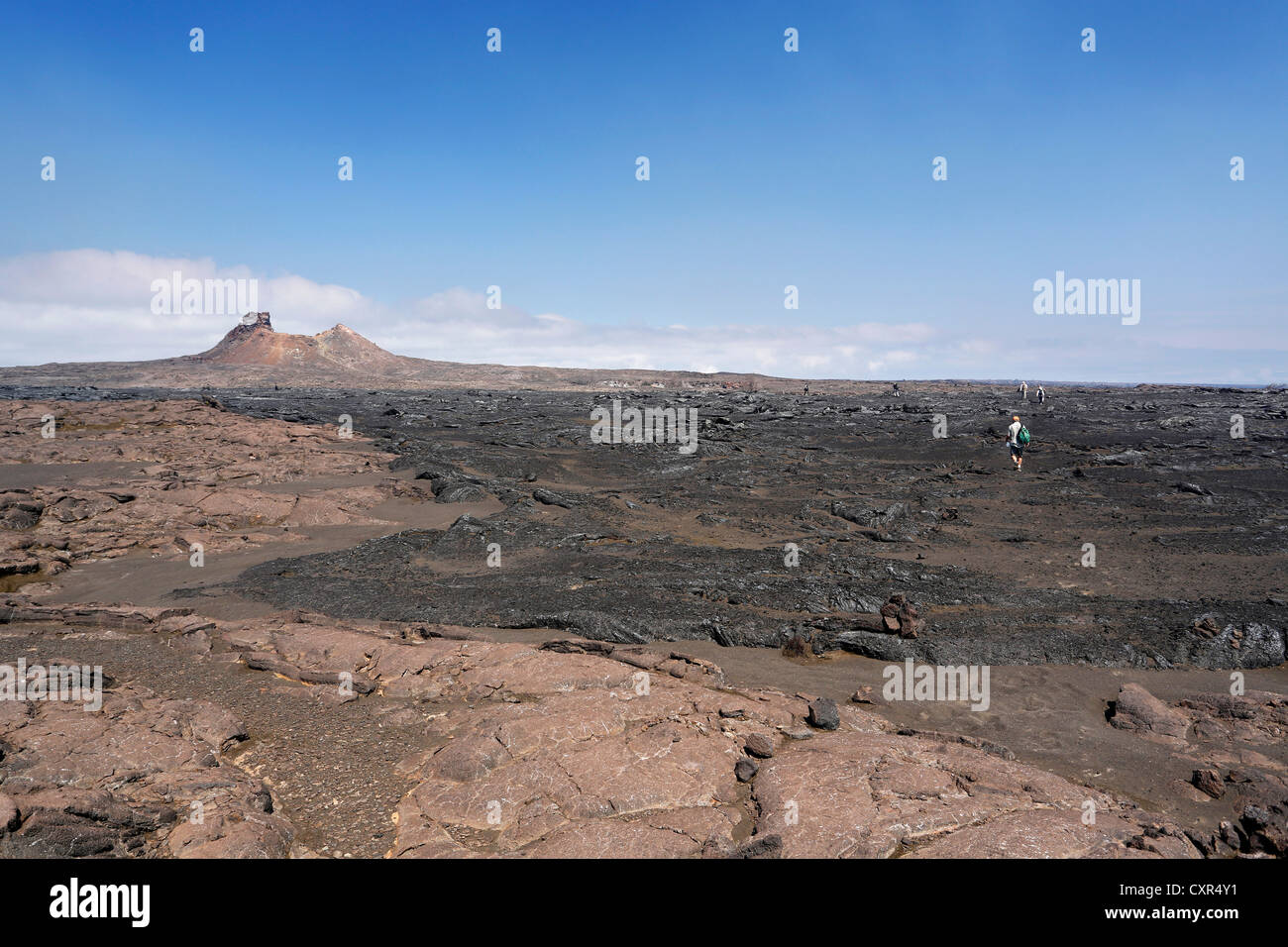 Hikers on their way to the Cone Crater on the Kau Desert Trail, Kilauea ...