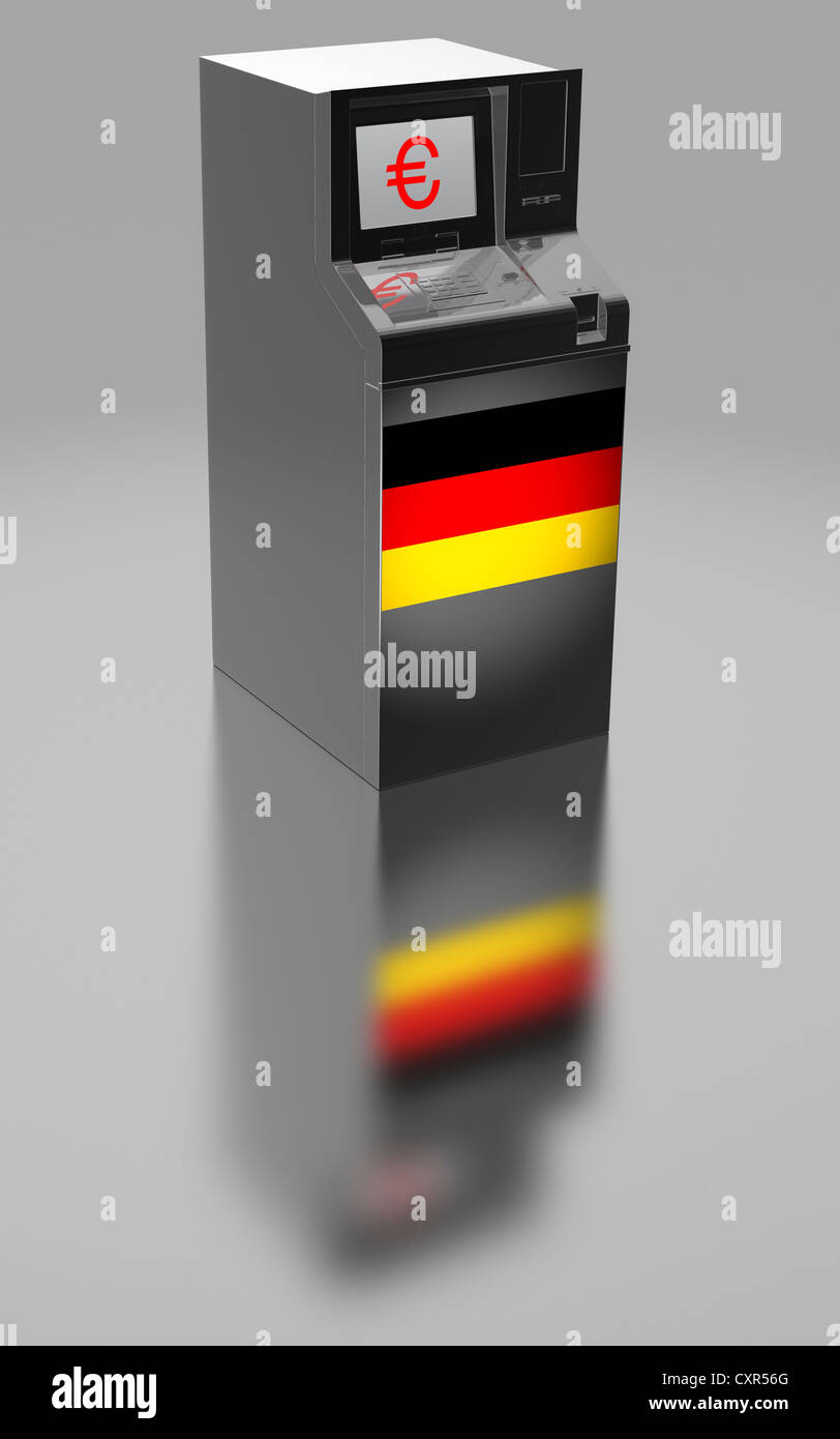 ATM with a German flag, symbolic image for the euro rescue package ...