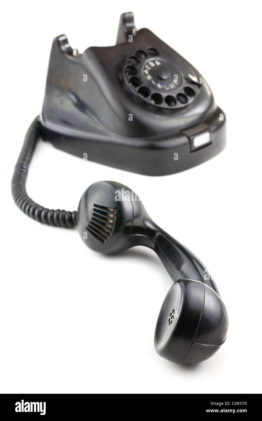 antique black phone on white background Stock Photo - Alamy