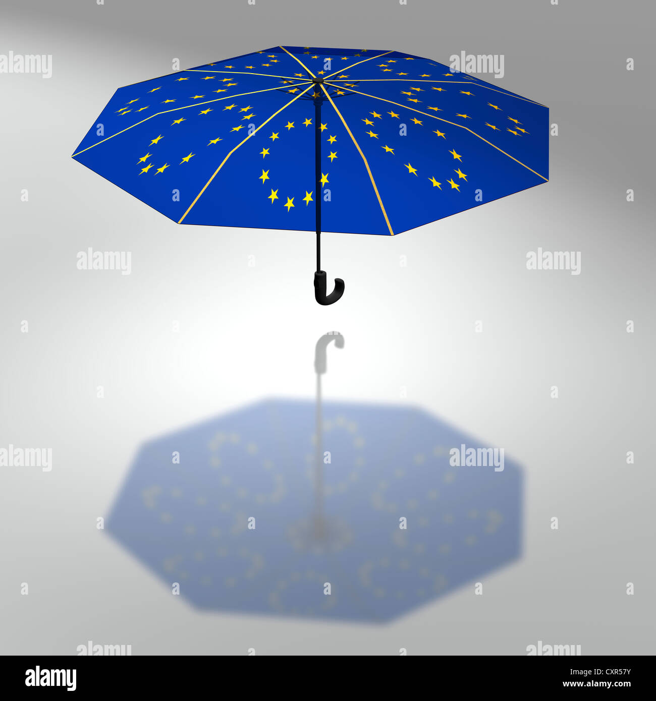 Umbrella decorated with EU stars, symbolic image of the euro rescue ...