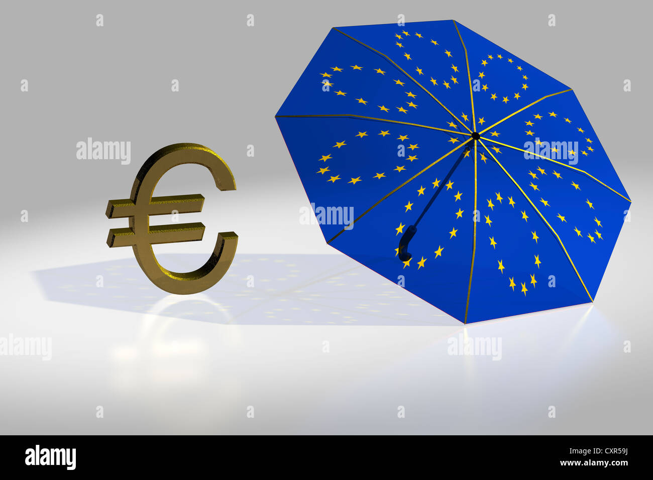 Euro symbol beside an umbrella with EU stars, symbolic image of the ...