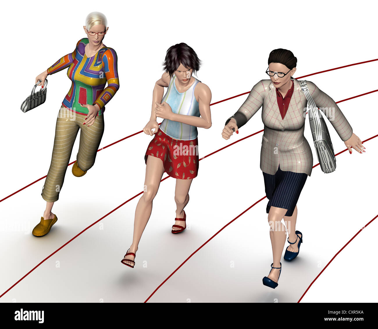 Women, competitors on a track or path, symbolic image for career ...