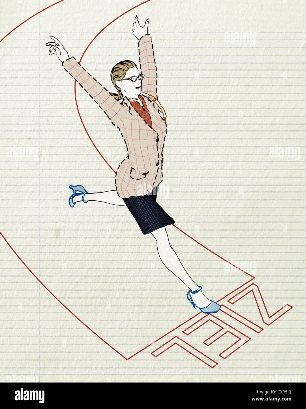 Woman jubilantly crossing the finish line, symbolic image for career ...