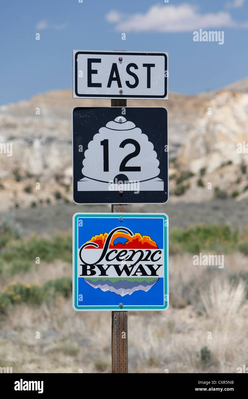 Signs on the Highway 12 Scenic Byway, Utah, USA Stock Photo - Alamy