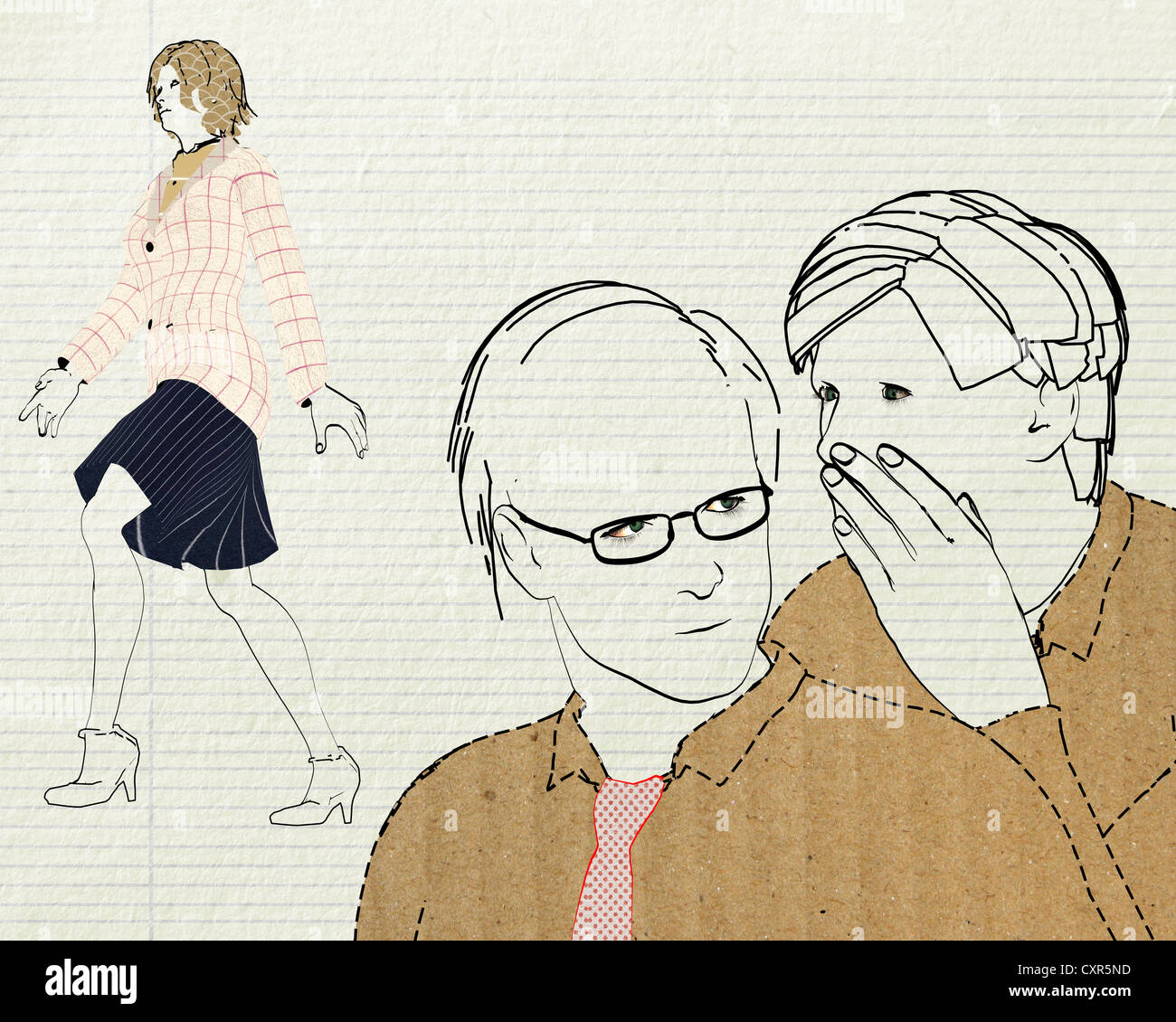 Colleagues gossiping about another colleague, symbolic image for ...