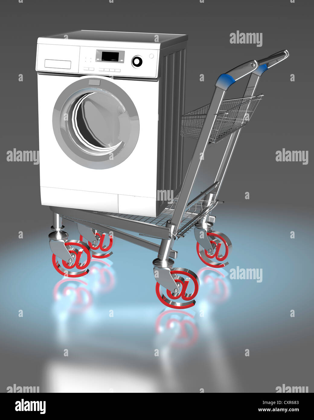 Washing machine in a shopping cart, illustration, symbolic image for ...