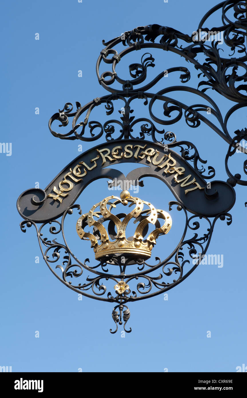 Wrought iron hanging sign, Krone, crown, Hotel and Restaurant Stock ...
