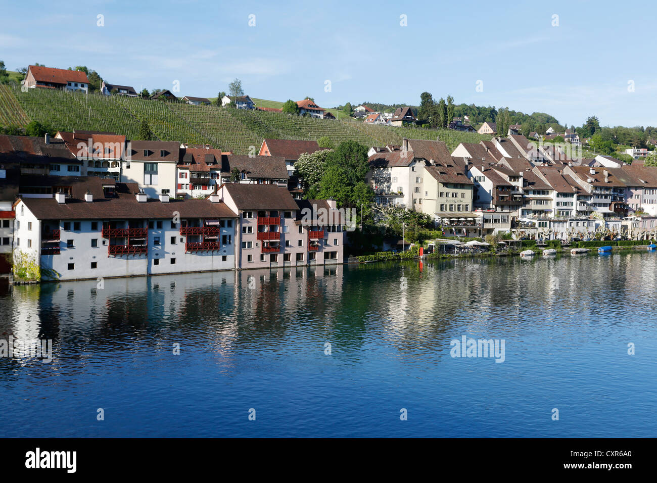 View cross the Rhine River, Eglisau, Canton of Zurich, Switzerland ...