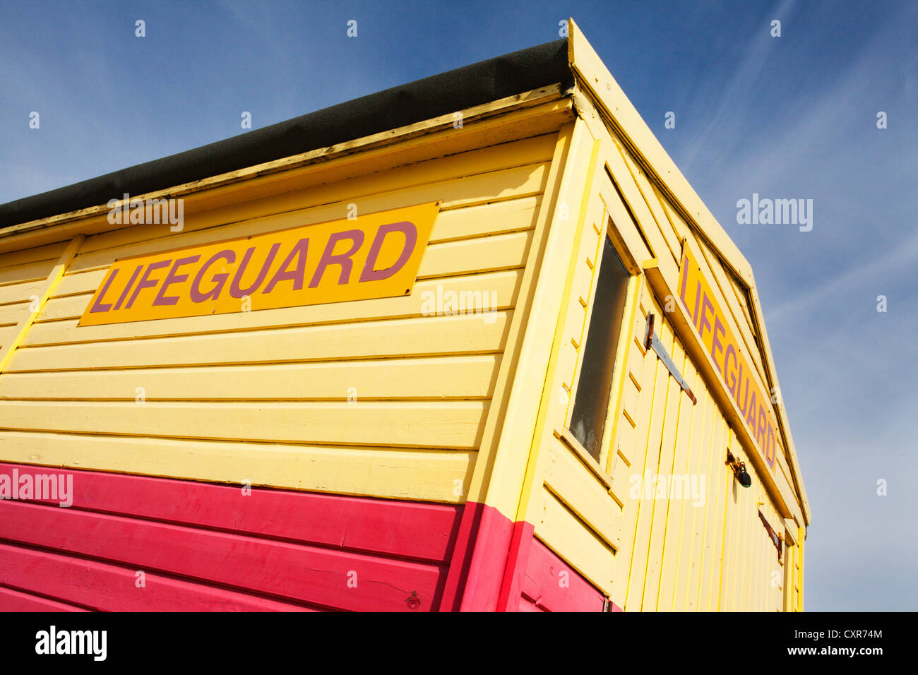 Red and Yellow Lifeguard Hut at Felixstowe Suffolk England Stock Photo ...