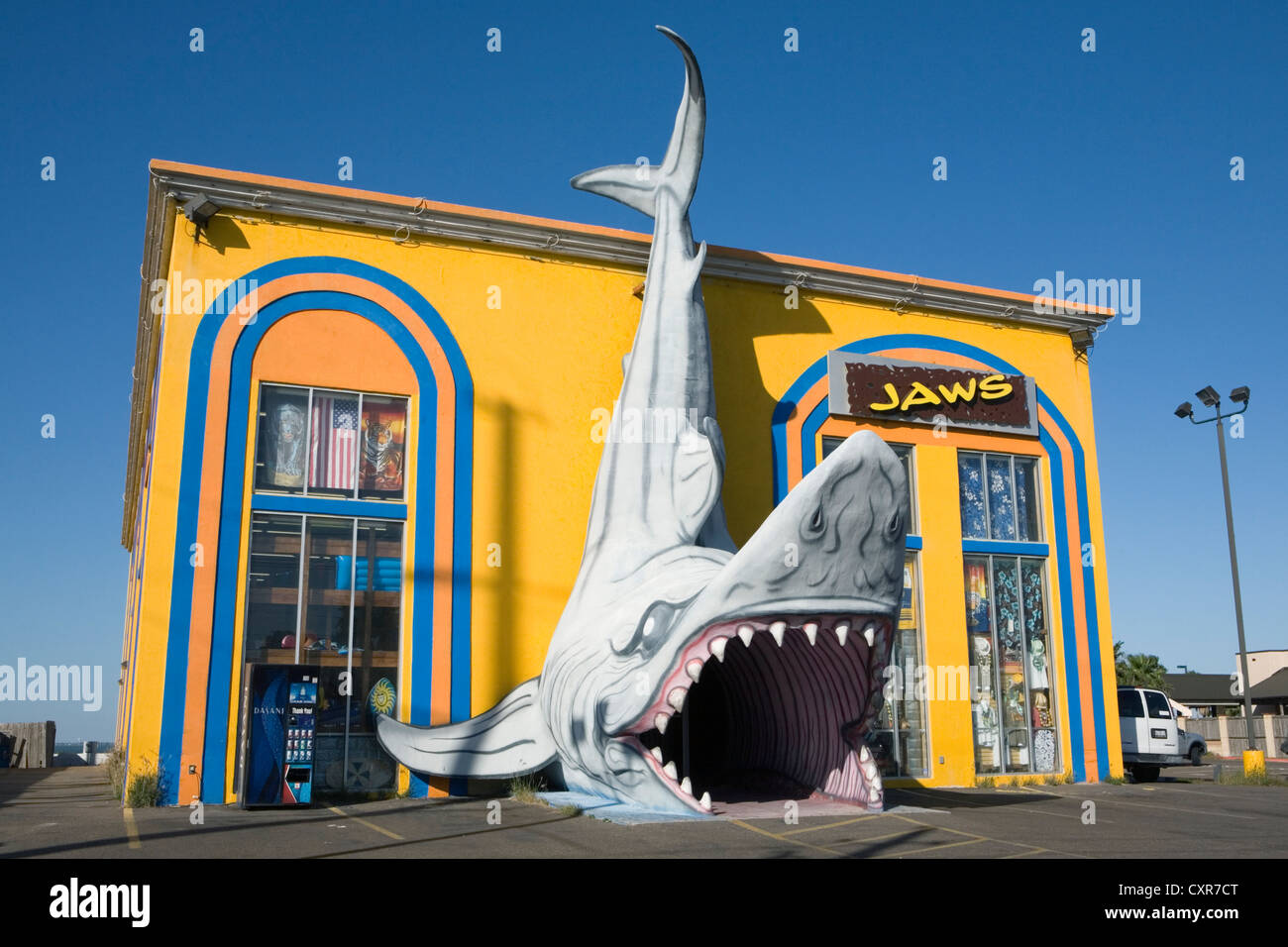 Jaws Beach World, shop for holiday equipment with a large shark ...