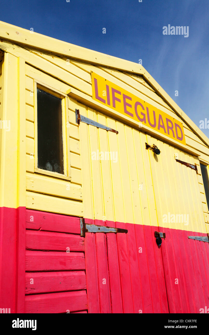 Red and Yellow Lifeguard Hut at Felixstowe Suffolk England Stock Photo ...