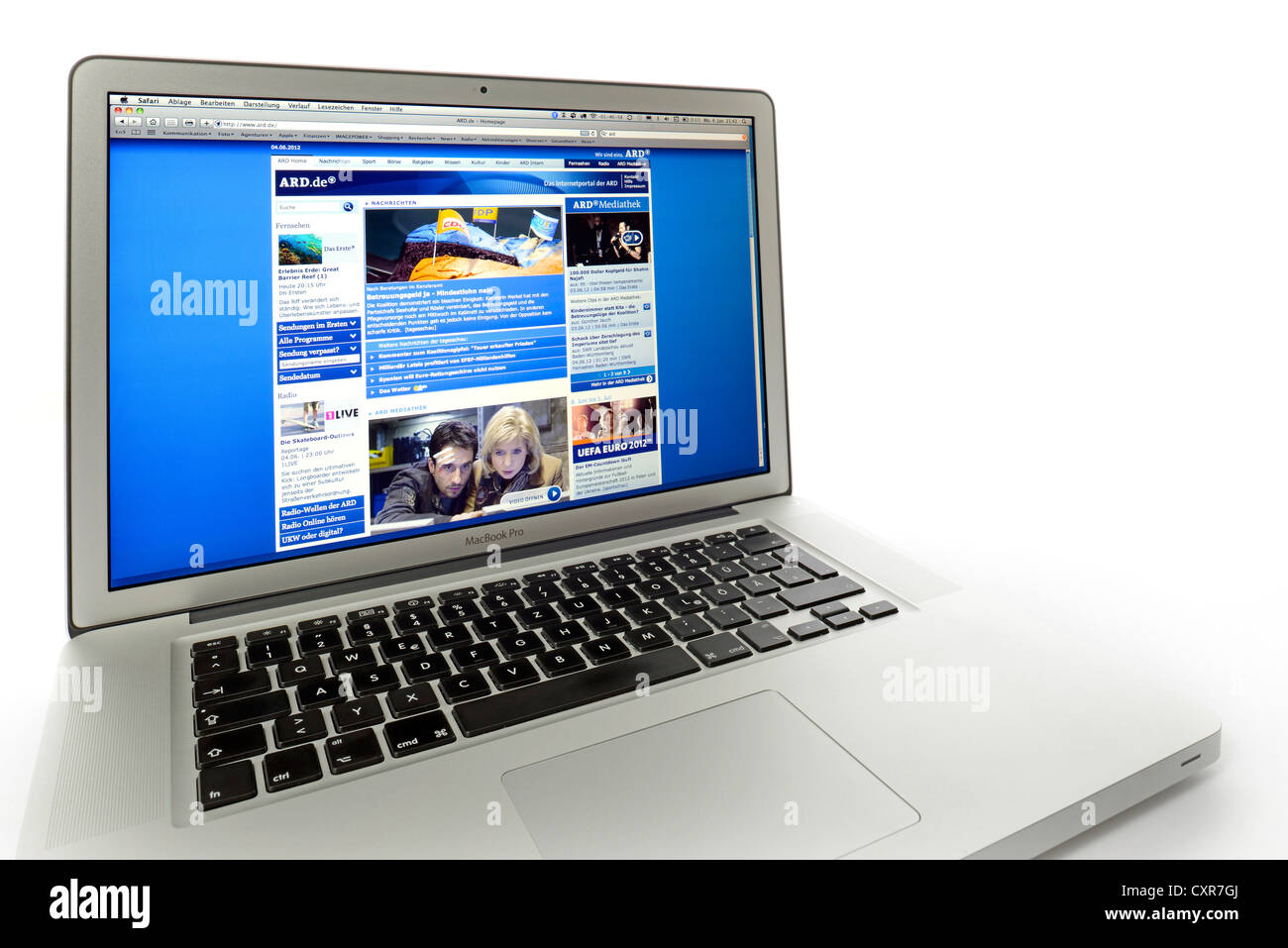 ARD, public television company, website displayed on the screen of an ...