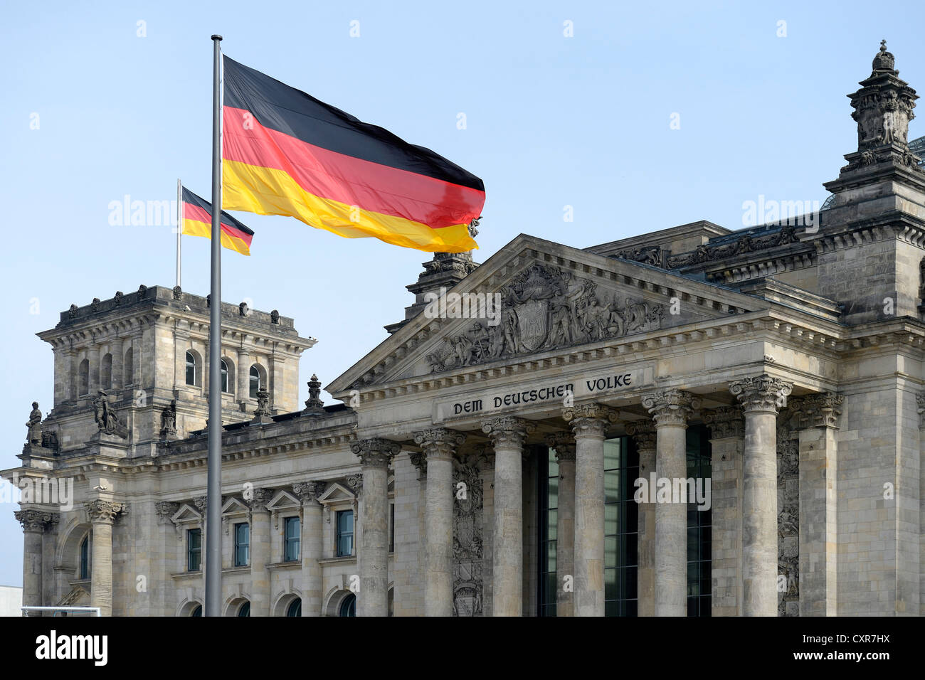 Germany flag in front if the gable of the Reichstag building, Berlin ...