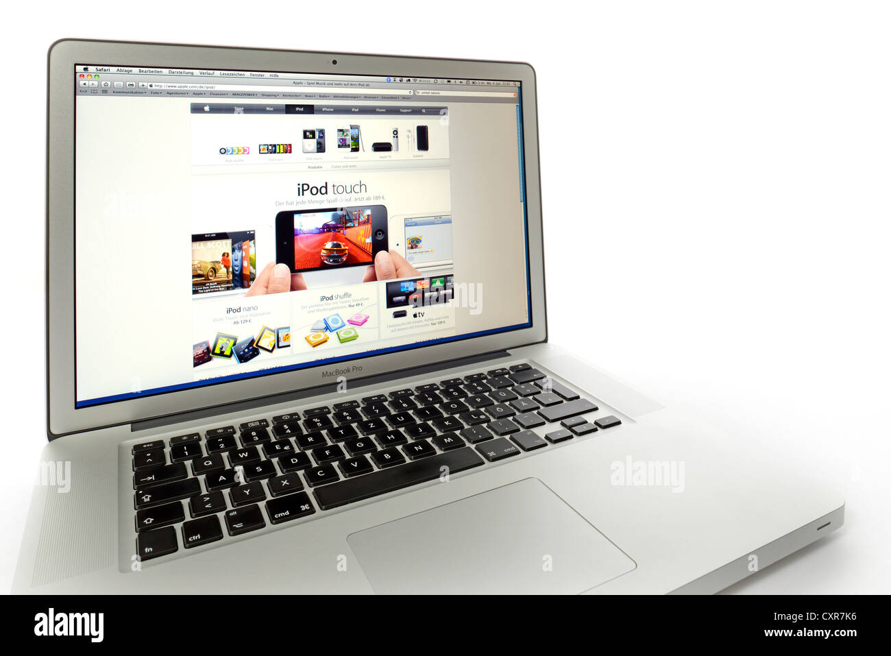 Apple iPod, website displayed on the screen of an Apple MacBook Pro ...