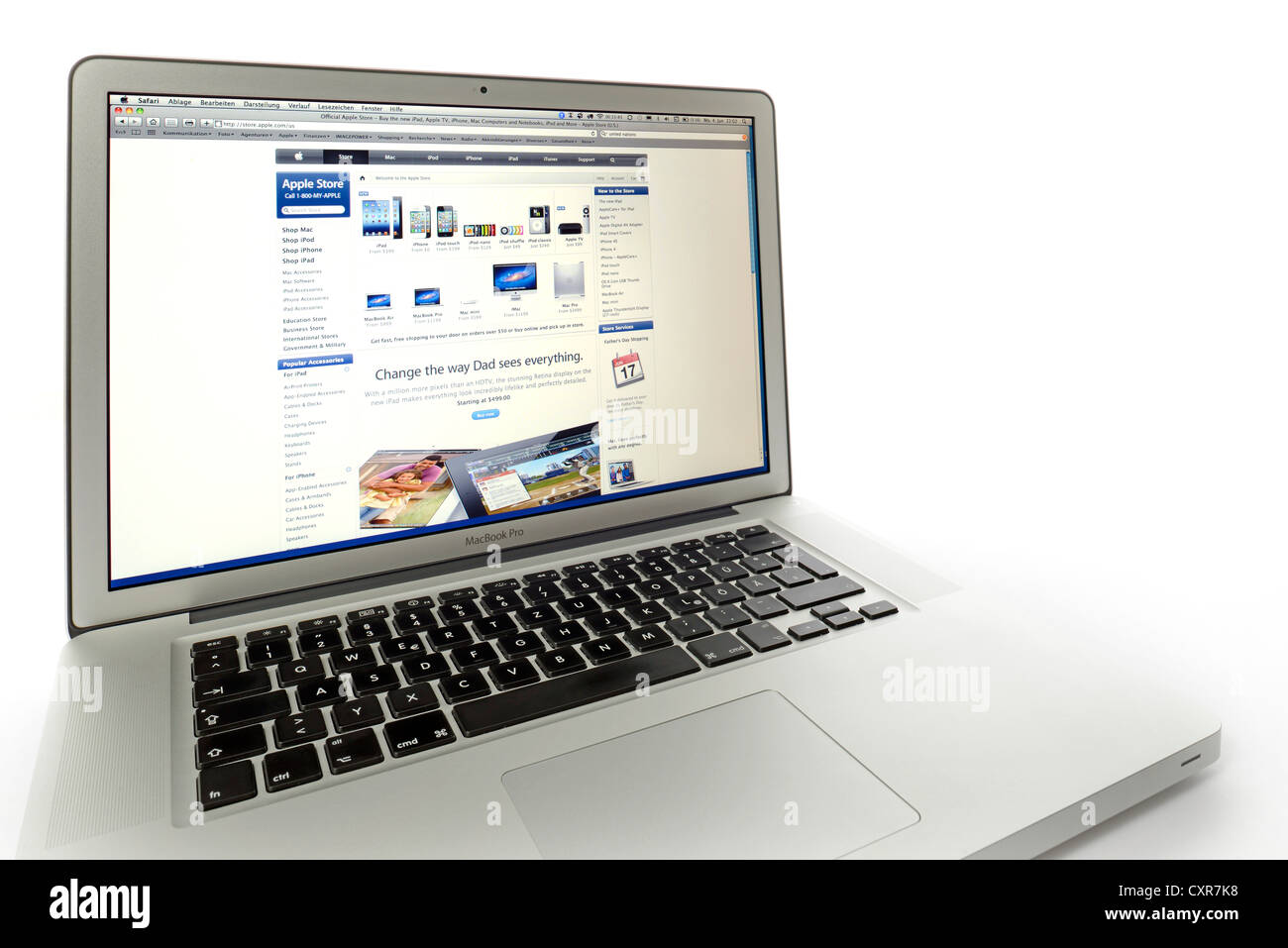 U.S. Apple Store, website displayed on the screen of an Apple MacBook ...