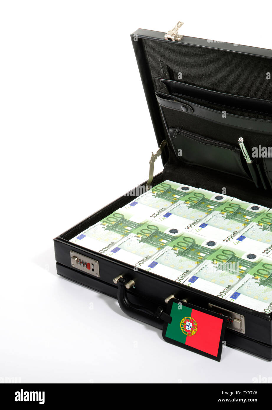 Symbolic image for European countries at risk, 100-euro banknotes in a ...