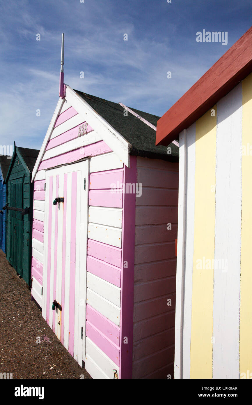 Colourful Striped Beach Huts at Felixstowe Suffolk England Stock Photo ...