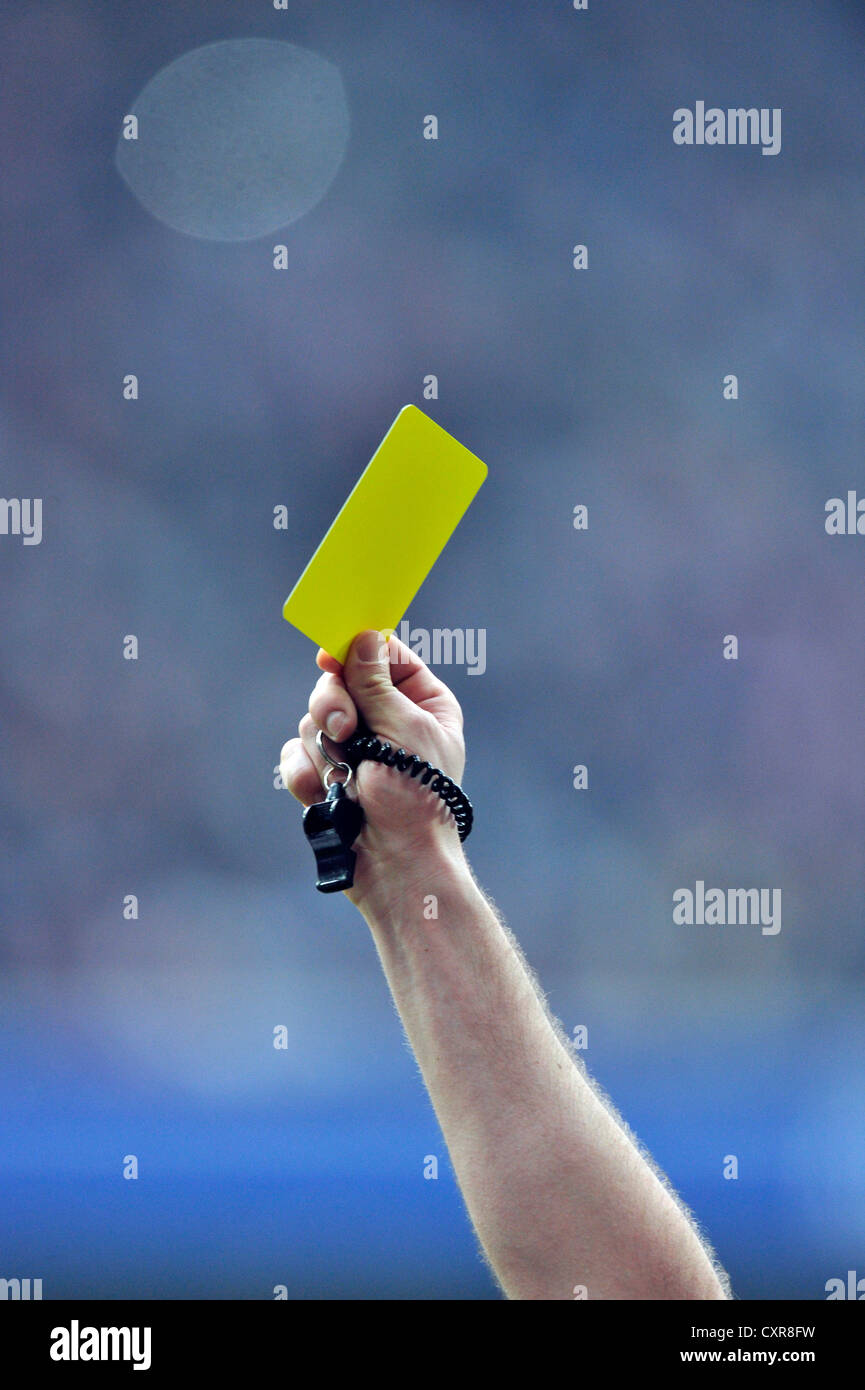 Yellow card, penalty, Allianz Arena stadium, Munich, Bavaria, Germany ...
