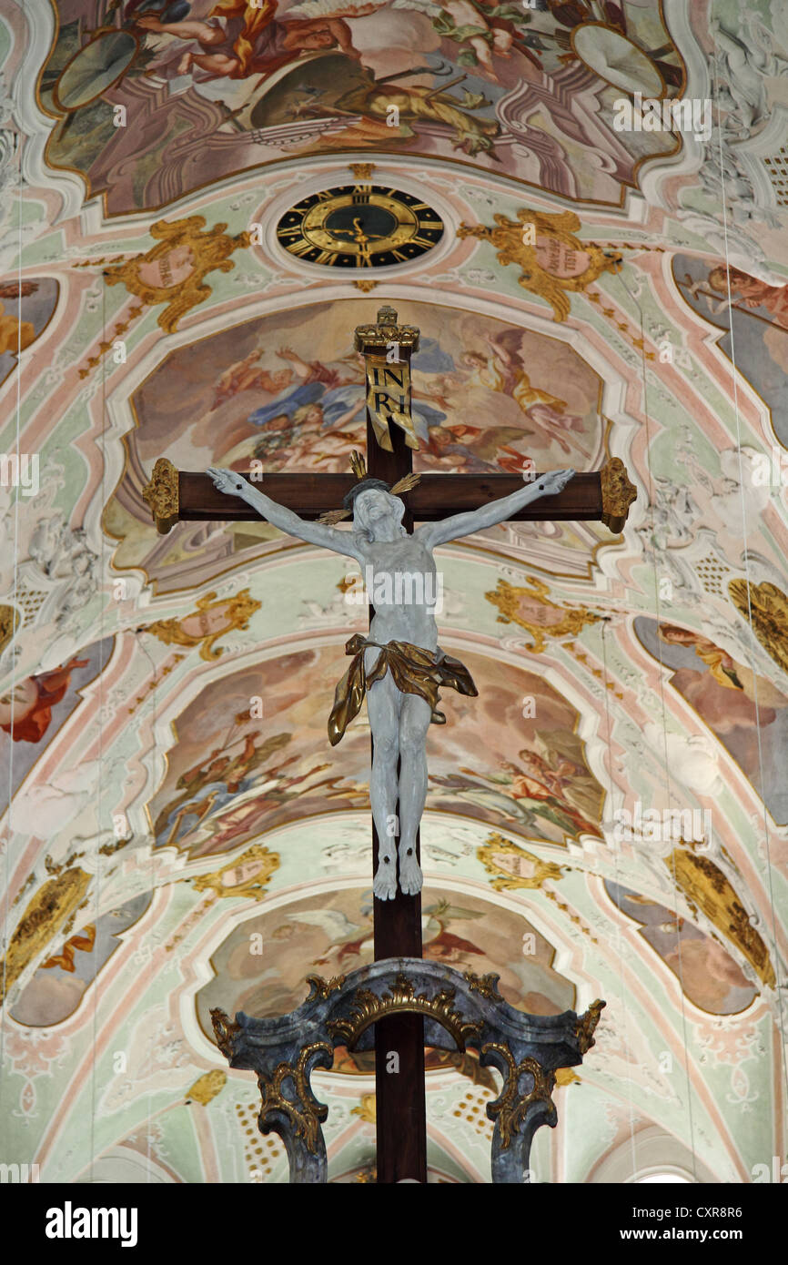 Interior view, crucifix, Baroque monastery church of St. George ...