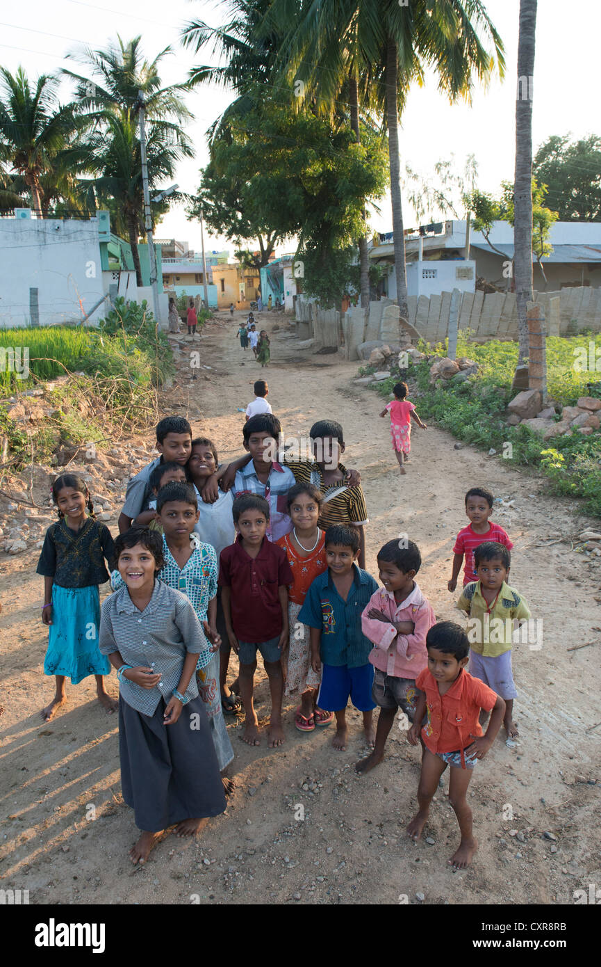 Happy young rural Indian village children in their village. Andhra ...