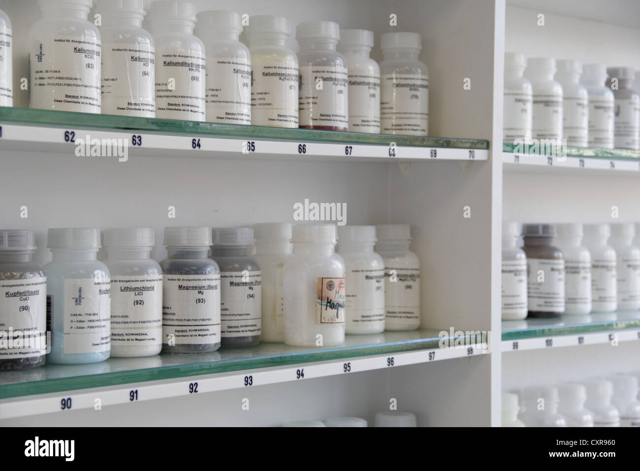 Chemicals on a shelf in a chemistry lab Stock Photo - Alamy