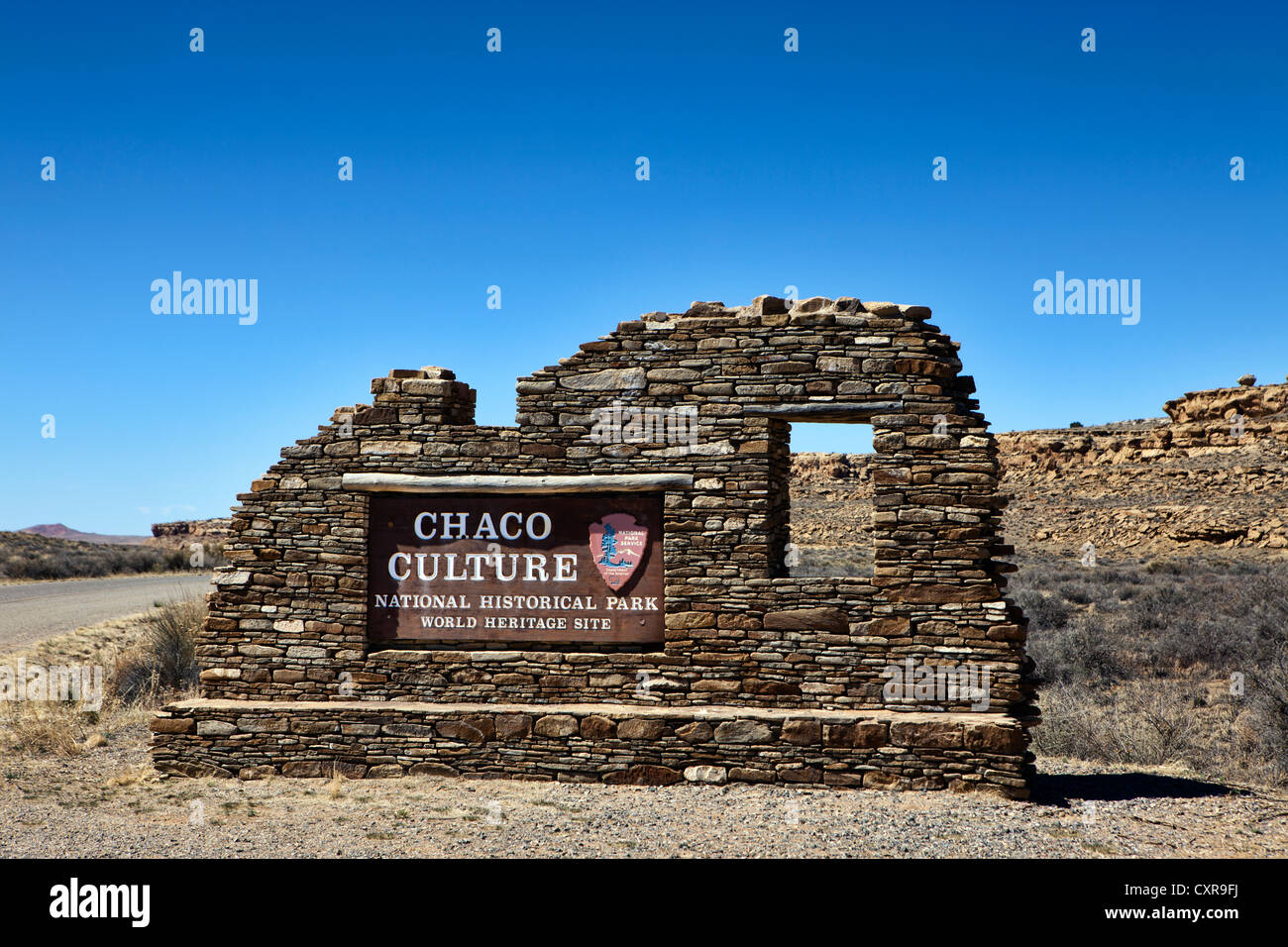 Chaco, National Historical Park, World Heritage Site, entry marker sign ...
