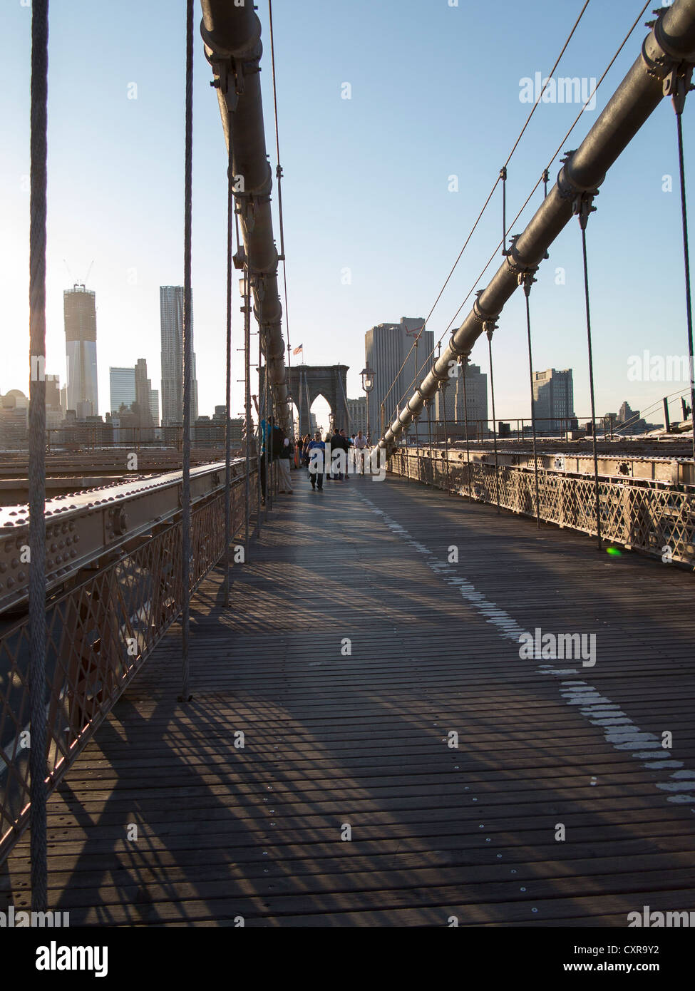 Tourists on Brooklyn Bridge, Manhattan, New York City, USA, North ...