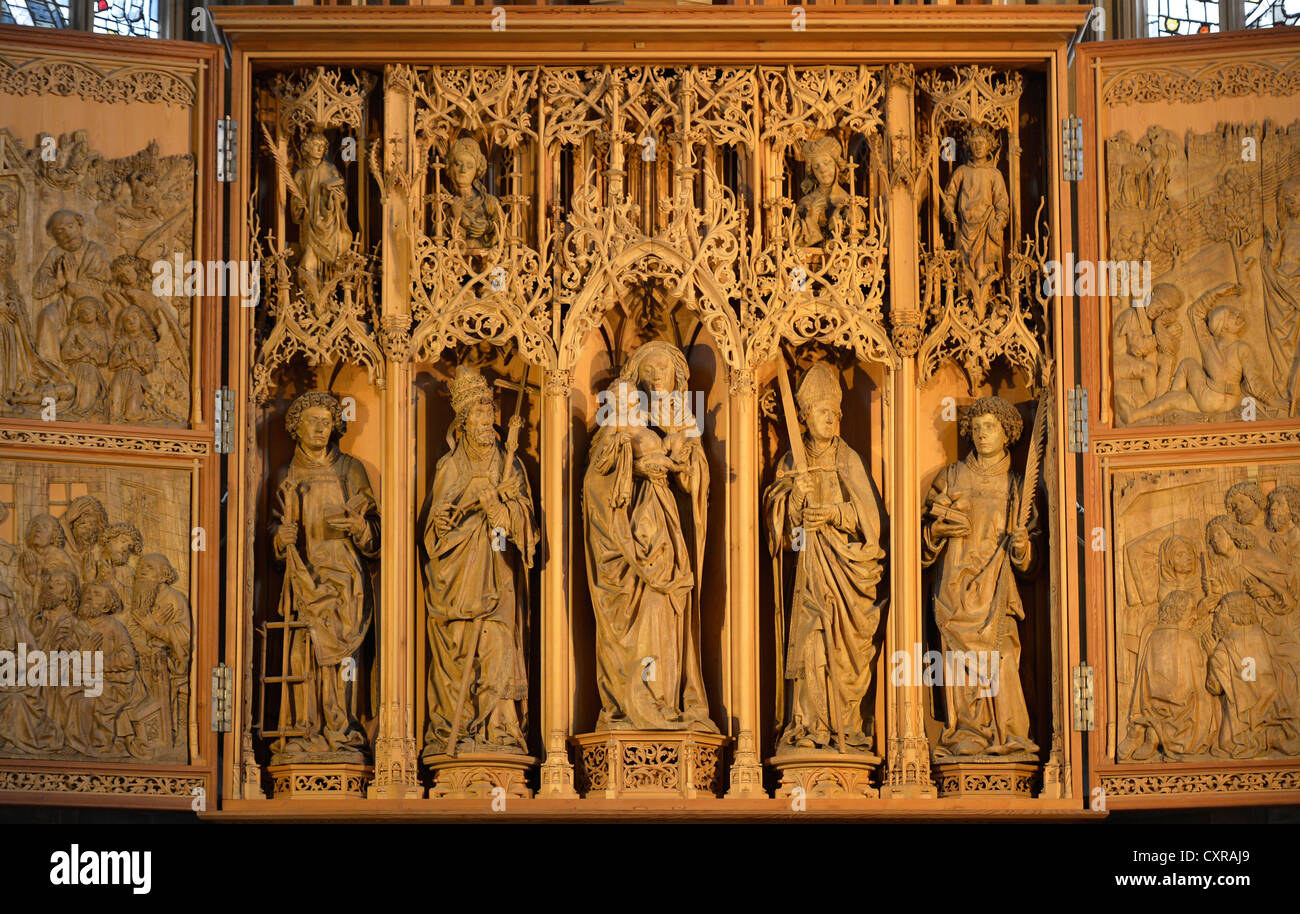 Interior view, sculptures in the shrine, high altar, over 500 years, St ...