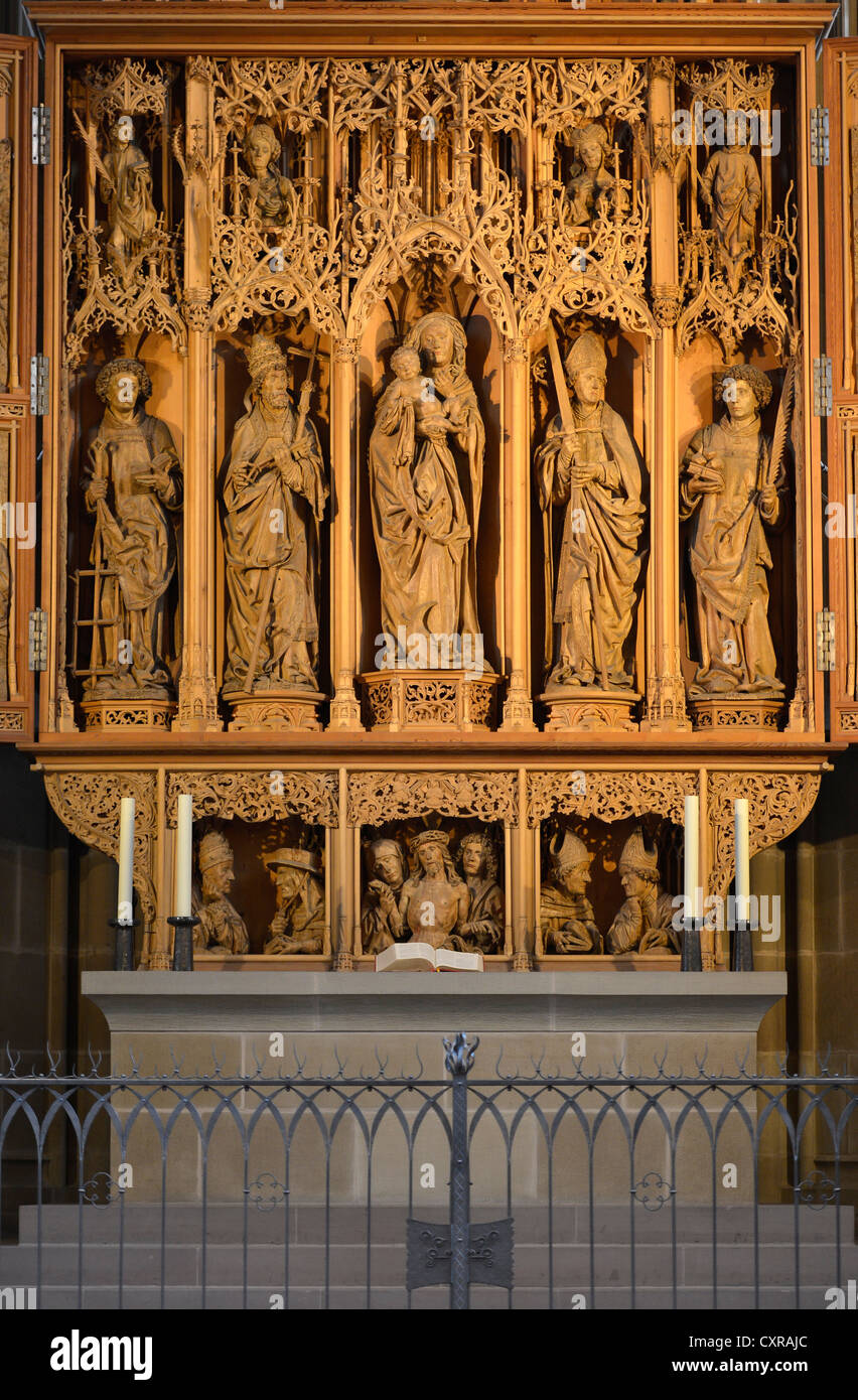 Interior view, sculptures in the shrine, high altar, over 500 years, St ...