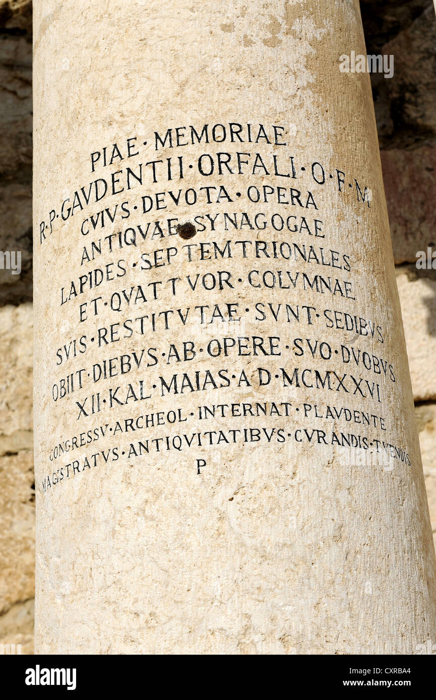 Pillar inscription at the ancient synagogue at Kafarnaum, Cafarnaum ...